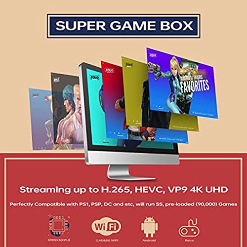 YIDUMKC Retro Game Console, Built-in 90,001 Classic Games, 256G Plug and Play Video Game Console, 4K HD Emulator Console Compatible with Atari/PS1/MAME, Game System(2 Wired Controllers New