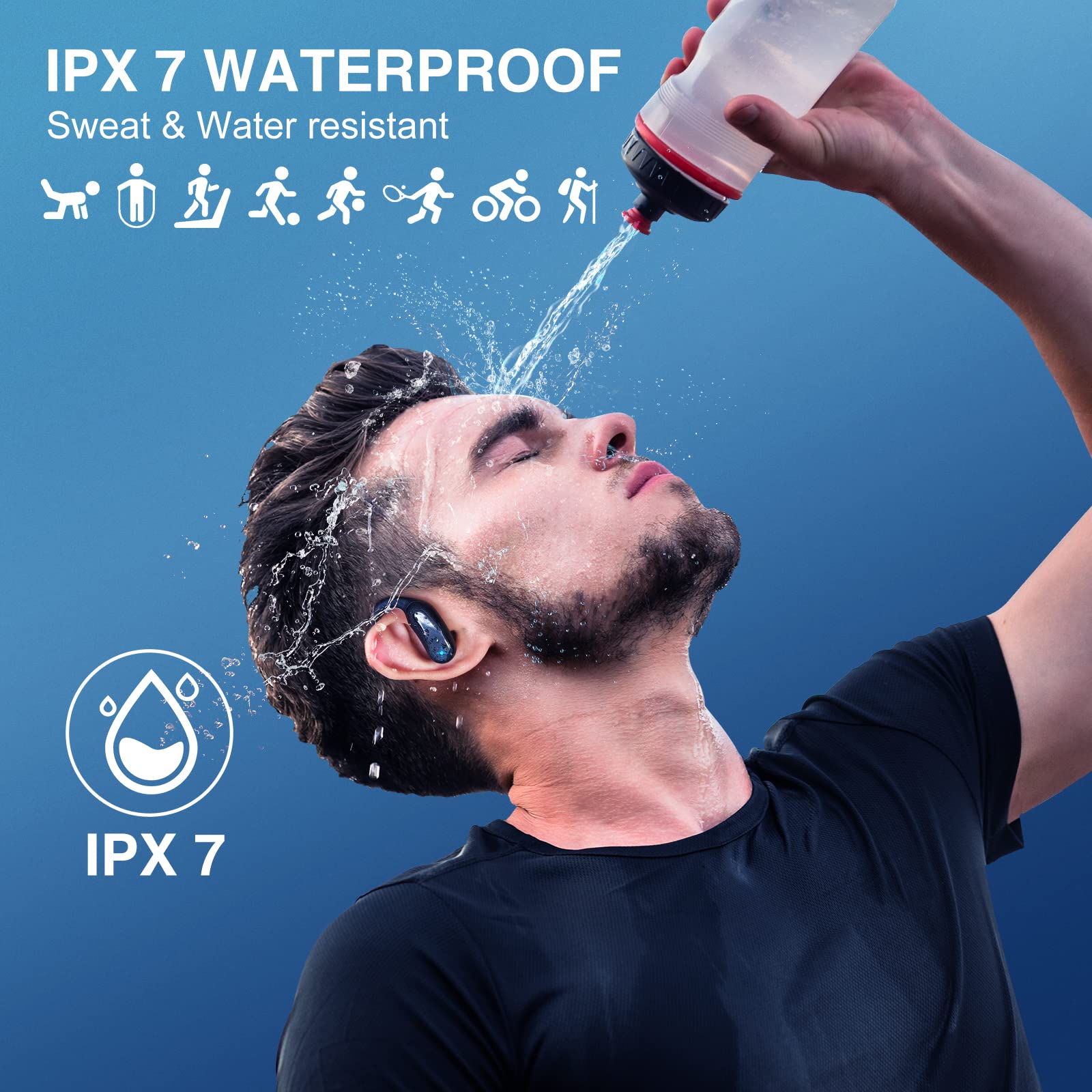 Wireless Earbuds, IPX7 Waterproof Bluetooth 5.1 Earbuds 48Hrs Working Time,QTREE 10Hrs Single Playtime Running Headphones with Earhooks,Over-Ear HiFi Stereo for Workout/Gym/Outdoor(Black)