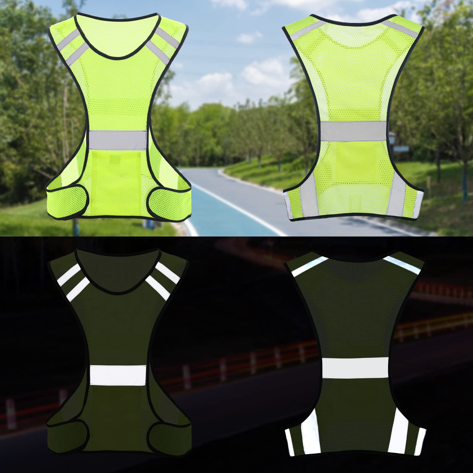Reflective Running Vest for Men Women, High Visibility Safety Vest with Large Pocket, Lightweight Reflective Running Gear for Motorcycle,Cycling,Jogging,Walk At Night, Adjustable Waist, 2 PCS, Yellow