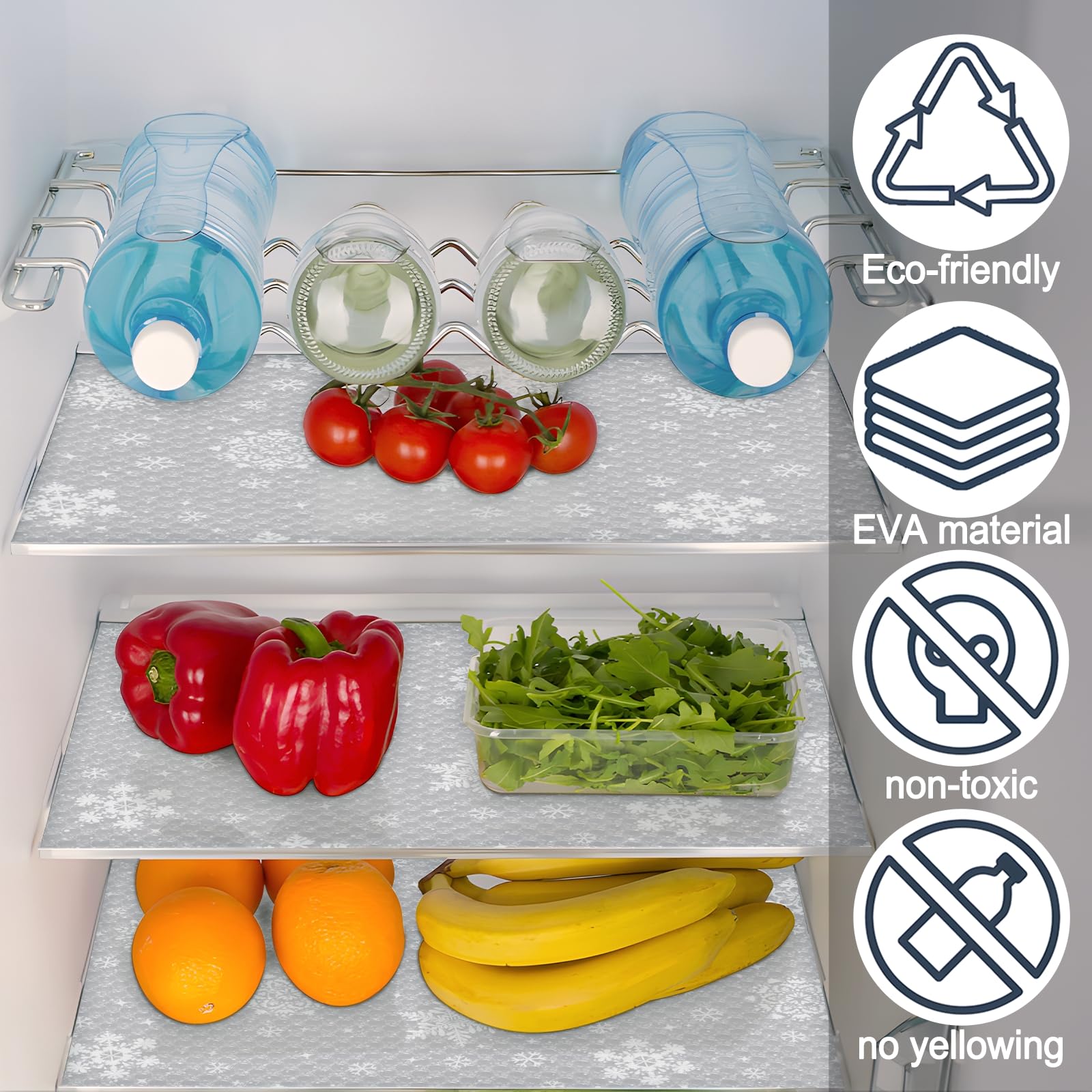 Shelf Liners for Kitchen Cabinets, Waterproof Drawer Liner Non Adhesive Bathroom Sink Liner, Fridge Liner No Slip Cupboard Mats EVA Place Mats Roll - Clear Snow 17.7"×118"