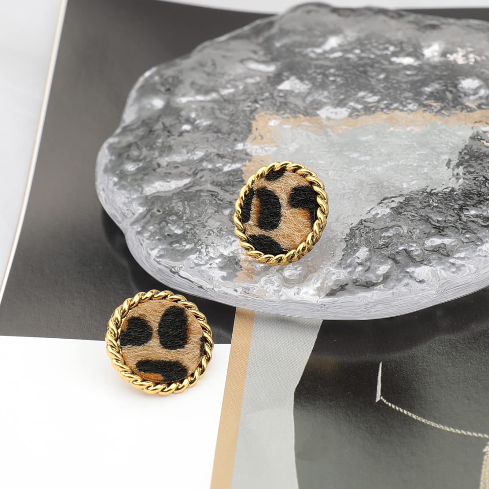 VOYOMI Leopard Stud Earrings for Women - Statement Geometric Tiny Circle/Square Hoop Earrings,Drop Dangle Earrings Fashion Jewelry for Girls, Great as Gifts(Circle)
