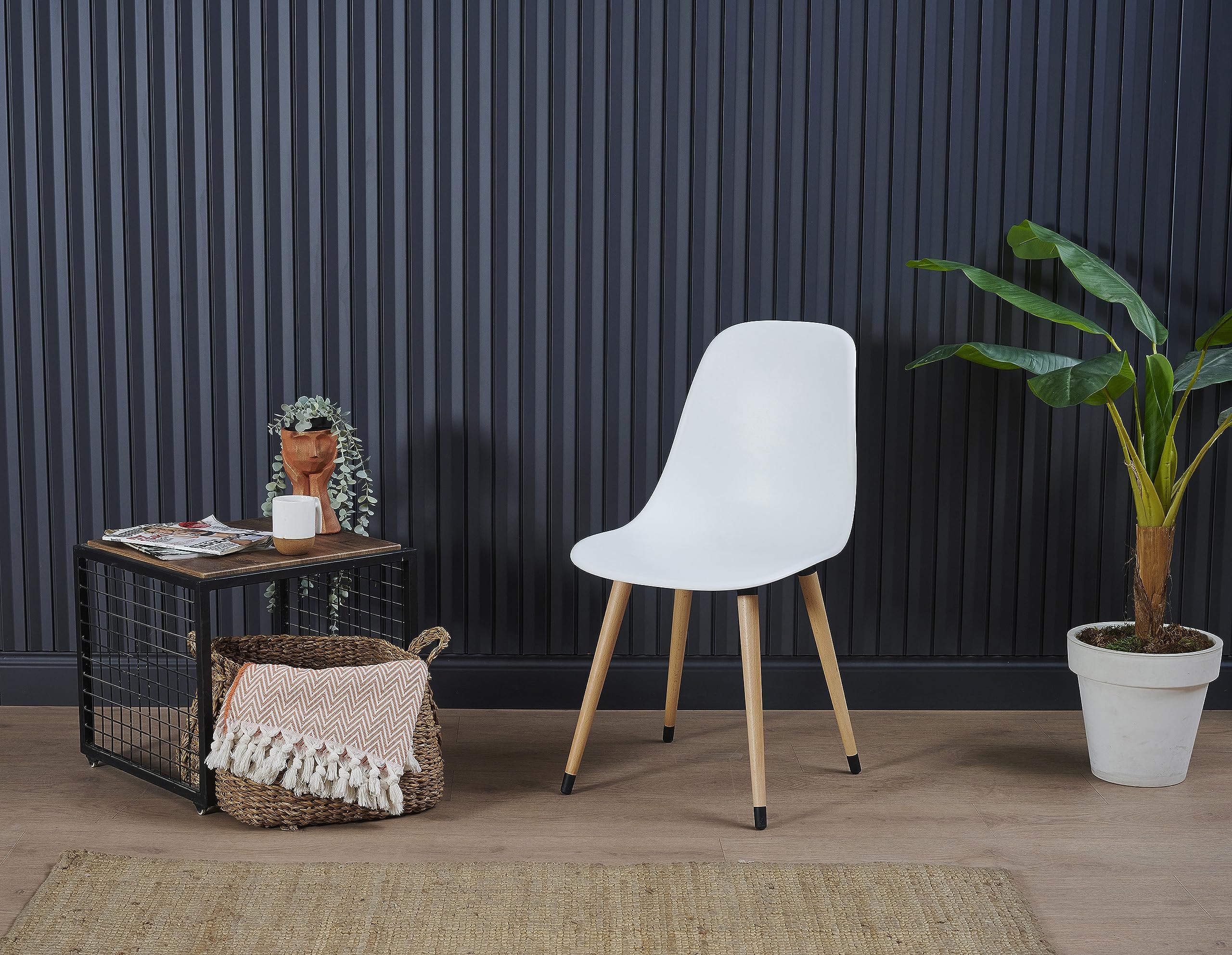 NETAKS Disassembled Modern Style Dining Chair Mid Century Modern DSW Chair, Shell Lounge Plastic Chair, Solid Wooden Legs, Kitchen, Dining, Bedroom, Living Room Side Chairs Set of 4(White)…