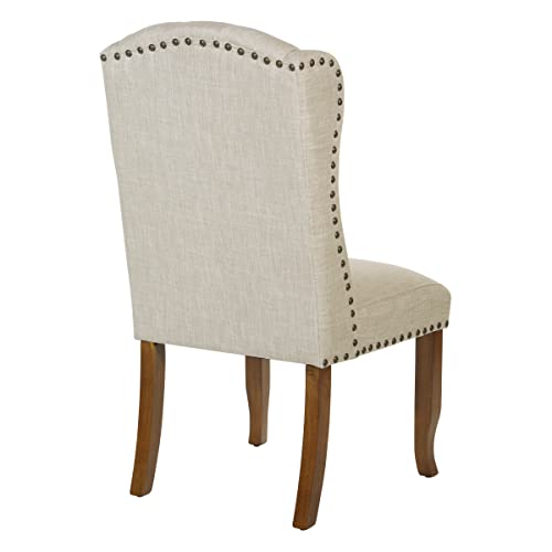 OSP Home Furnishings Jessica Button Tufted Wingback Upholstered Dining Chair with Wood Legs, Linen Fabric