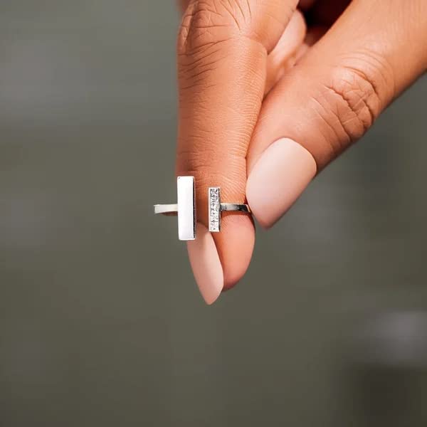 TFXNBKW Mother Daughter Thick And Thin Ring,Remember That We Are Always Stick Together- Sterling silver - Women's Open Adjustable Cubic Zirconia Rings (US size 6 )
