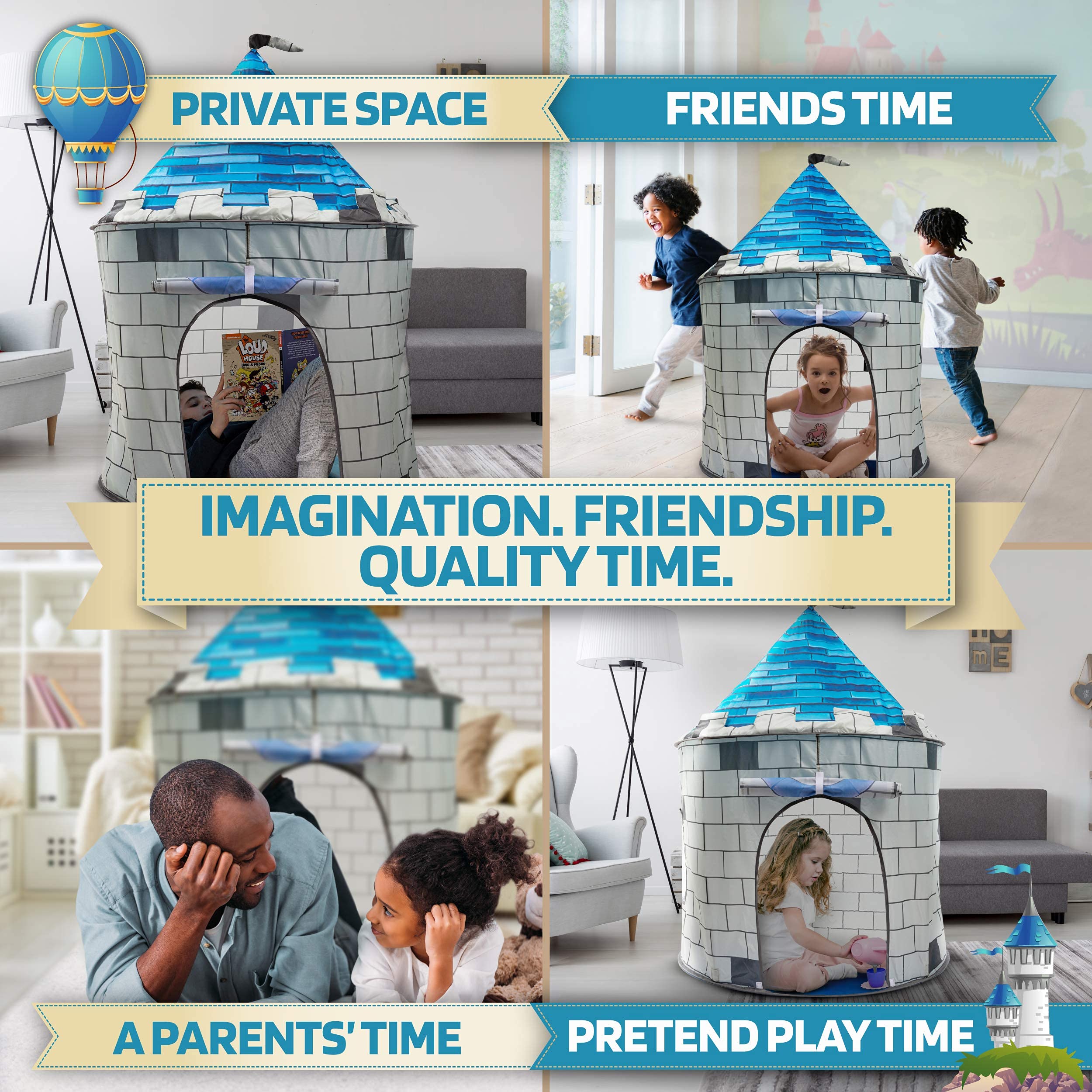 Pack n Play Tent for Boys and Girls - Castle Kids Play Tent for Indoor