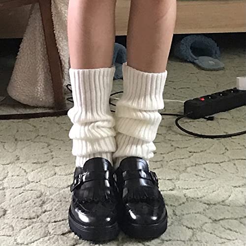 VINMEN Women's Harajuku Lolita Leg Warmers Kawaii Knit Long Ankle Socks Fall Winter Heap Sock (A White ), Free Size