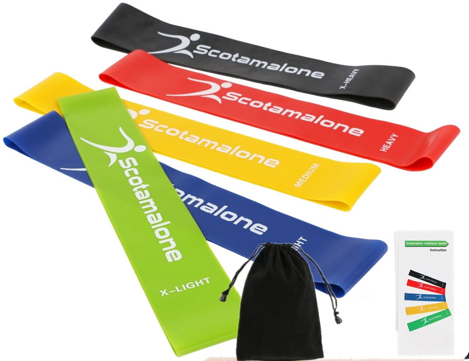 Resistance Exercise Bands Workout Bands Loop Bands Booty Bands for Legs and Butt, Yoga,Home,Fitness, Stretching,Physical Therapy, Pilates Flexbands with Instruction Guide and Carry Bag