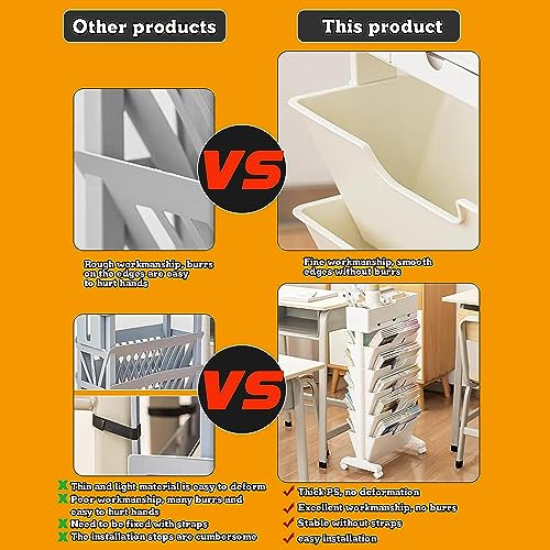 Rolling Cart Organizer, 6 Tier Mobile Bookshelf, 6 Tier Rolling Utility Cart, Multi-Functional Movable Storage Book Shelves with Lockable Casters for Study Office Kitchen Classroom (Color : 2)