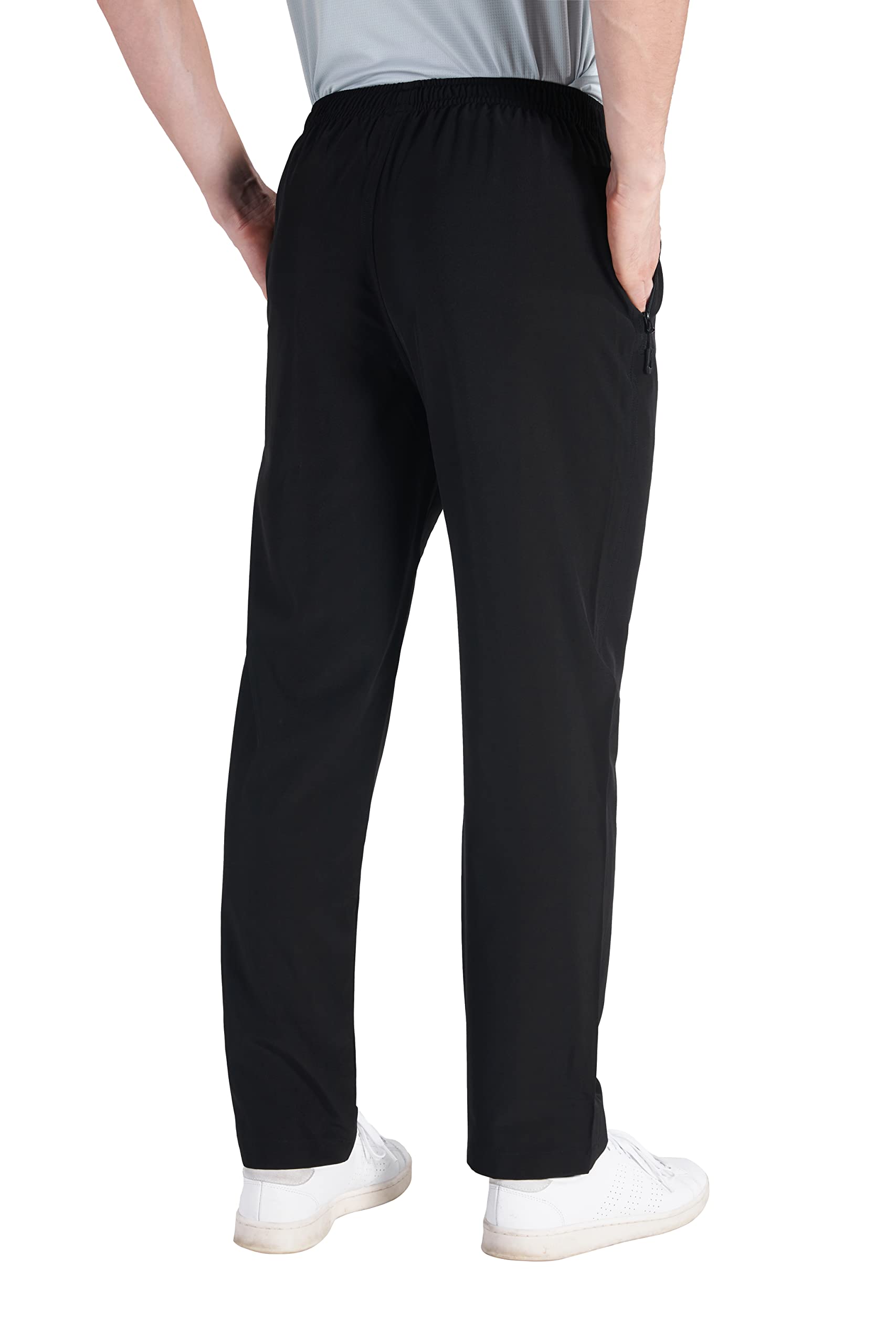 TRAILSIDE SUPPLY CO.Men's Workout Athletic Pants Elastic Waist Jogging Running Pants for Men with Zipper Pockets,Black, L
