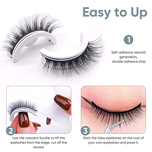Self Adhesive Eyelashes 3 Pairs, Reusable Self Adhesive False Eyelashes, Eyelashes Natural Look and Long Style For Makeup Easy to Put on, Newly Updated Styles