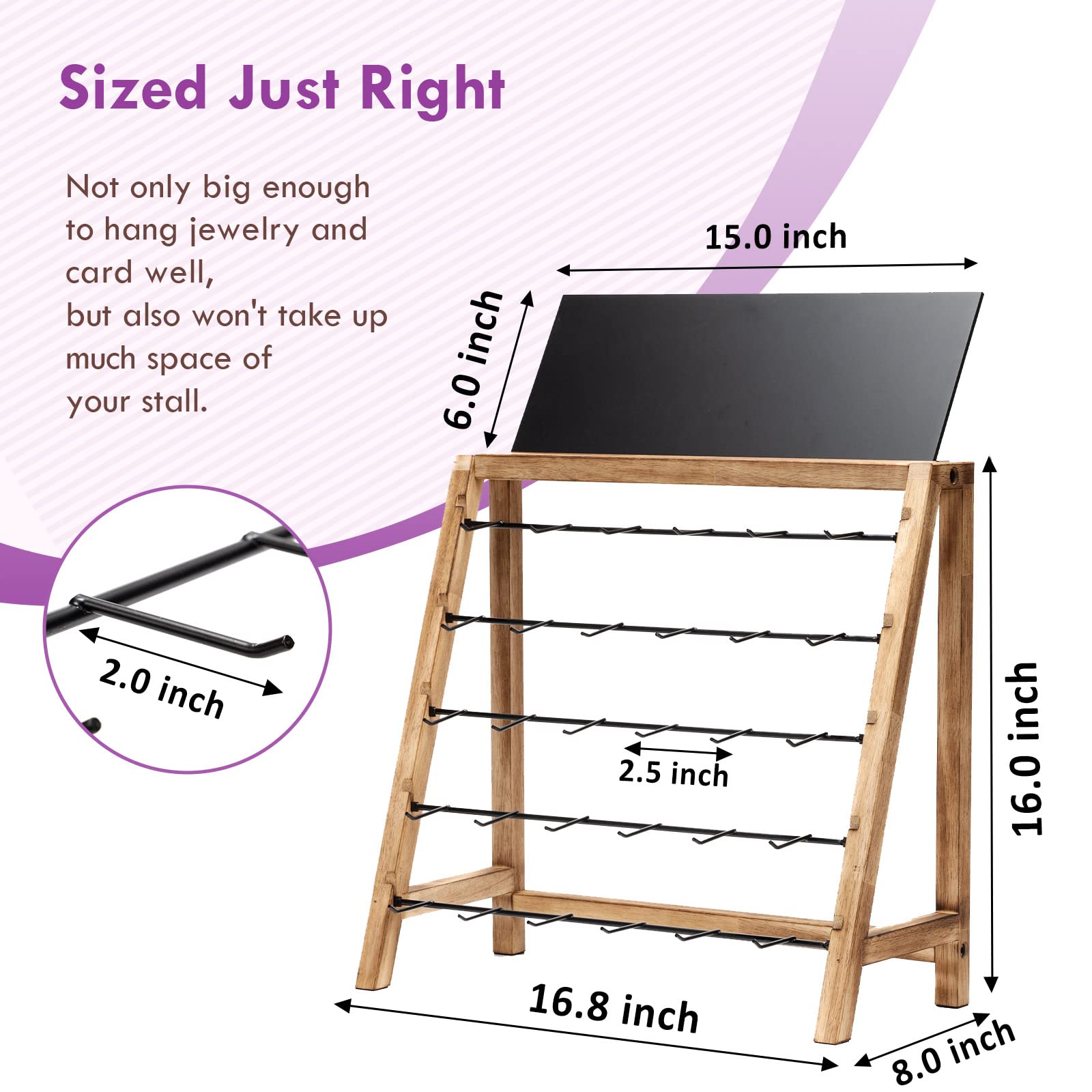 Poyilooo Earring Display Stands for Selling, Real Wood Jewelry Display for Selling Vendors with Adversitsing Board, Large Capacity Earring Cards for Selling Rack Holder for Earring Cards