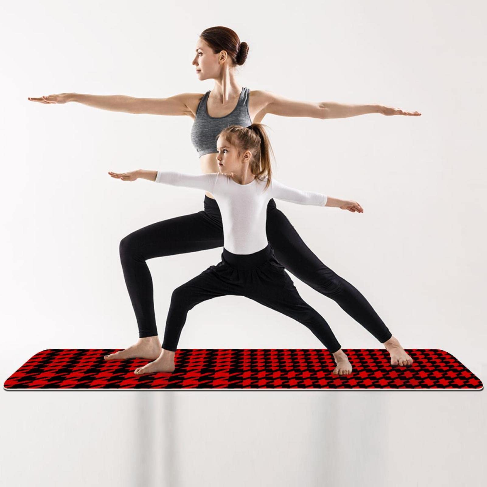 Yoga Mat, Yoga Mats for Home Workout, Workout Mat, Exercise Mats, Pilates Mat, Rustic Black Red Houndstooth Check Plaid