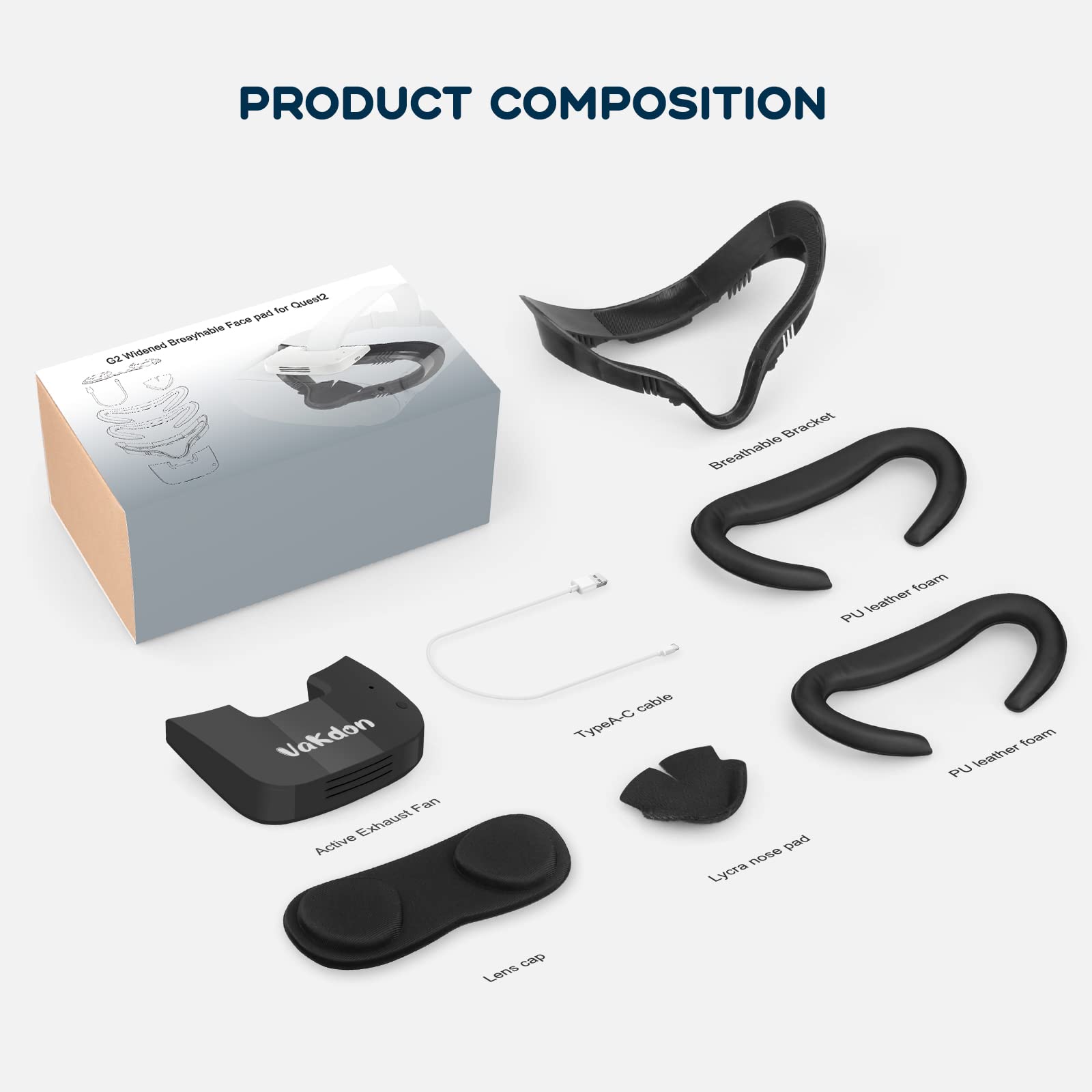 Vakdon G2 Active Air Circulation Cooling Fan Facial Interface for Oculus/Meta Quest 2 Accessories, with Lens Protector Cover, Relieve Lens Fogging and Replace Silicone Face Cushion (Black)