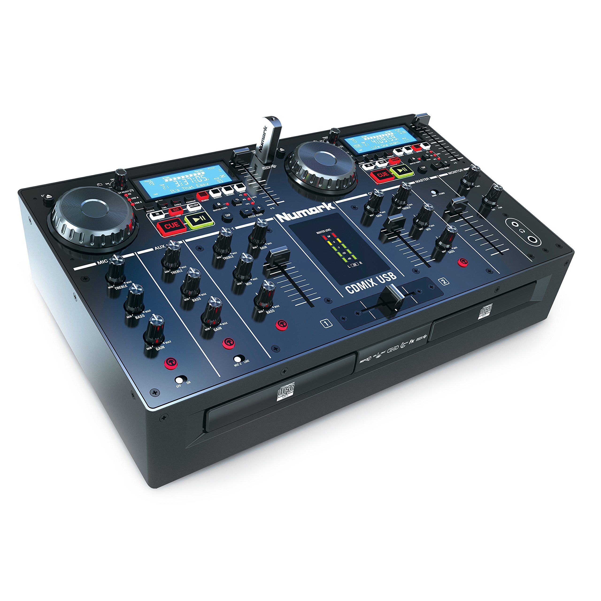 Numark CDMix Standalone Dual CD/USB Media Player with LCD Screens and Built-in Effects (16-bit / 44.1 kHz Playback), 17.1