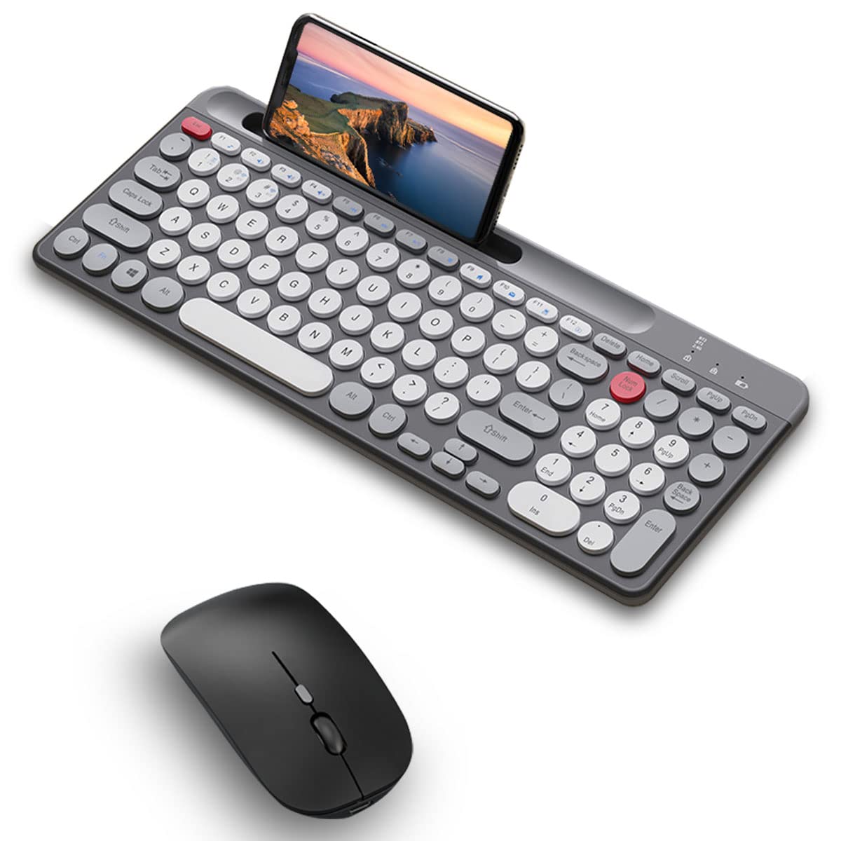 Wireless Keyboard and Mouse Combo, LORERAN 2.4G Ergonomic Wireless Computer Keyboard with Phone Tablet Holder, Silent Mouse, Compatible with MacBook, Windows (Black)