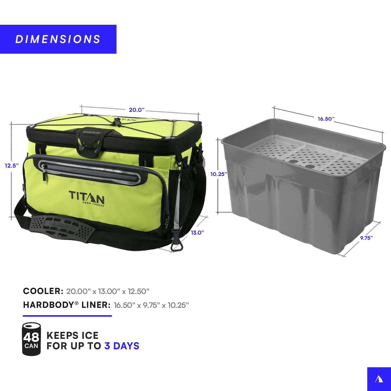 Titan Deep Freeze Cooler - 48 Can Zipperless Hardbody Cooler - Deep Freeze Insulation, HardBody Liner, and SmartShelf - Blue Lagoon