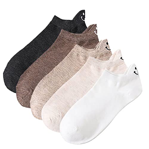 Xhonp Ankle Cute Socks 5 Pairs Cotton Kawaii Embroidered Funny Low Cut Socks for Women Socks (Smiling face A)