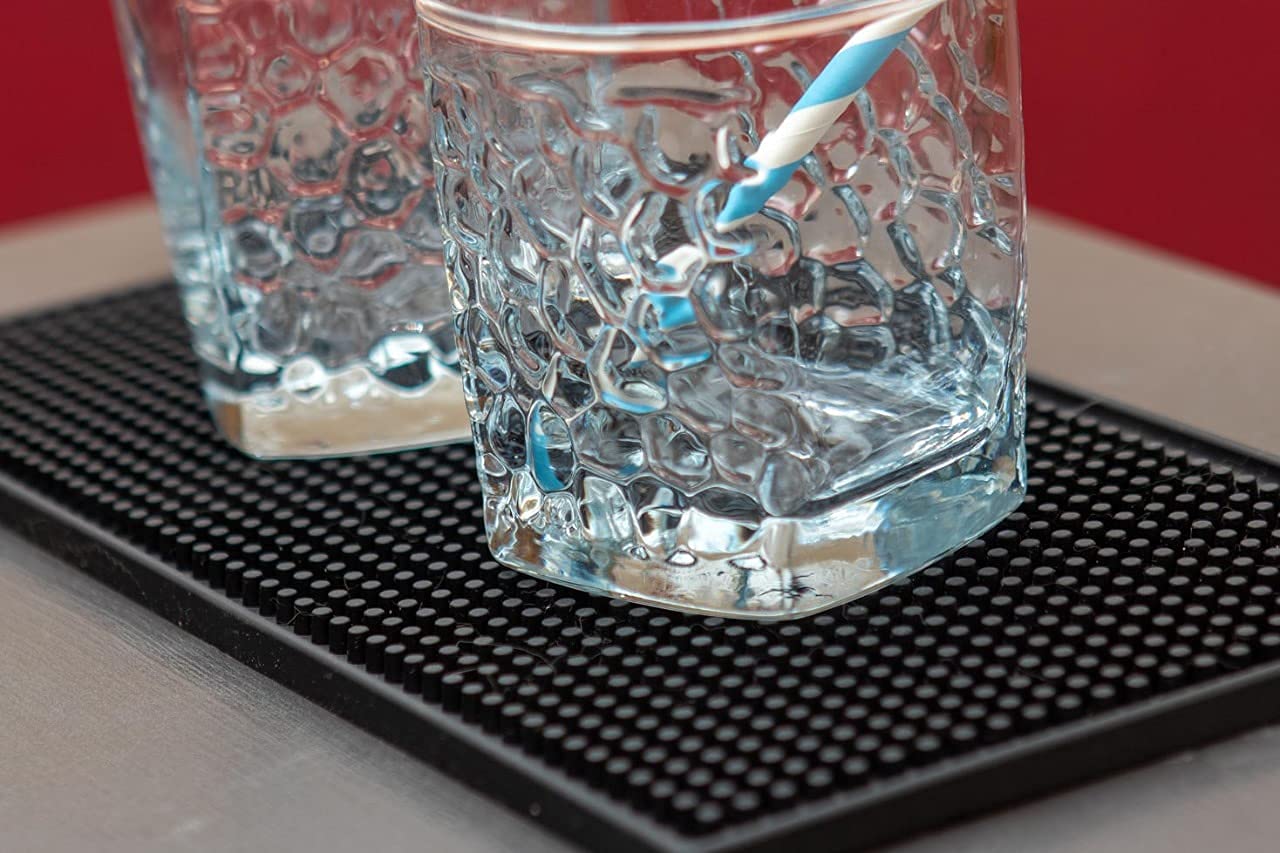 WISHMART Black Bar Mats Set of 2 (12x6 Inches) | Drying, Durable and Stylish Spill Mats for Bars, Restaurants, Coffee Shops, Bar Mats for Countertop and Table Top, Non-Spill & Non-Toxic Mats