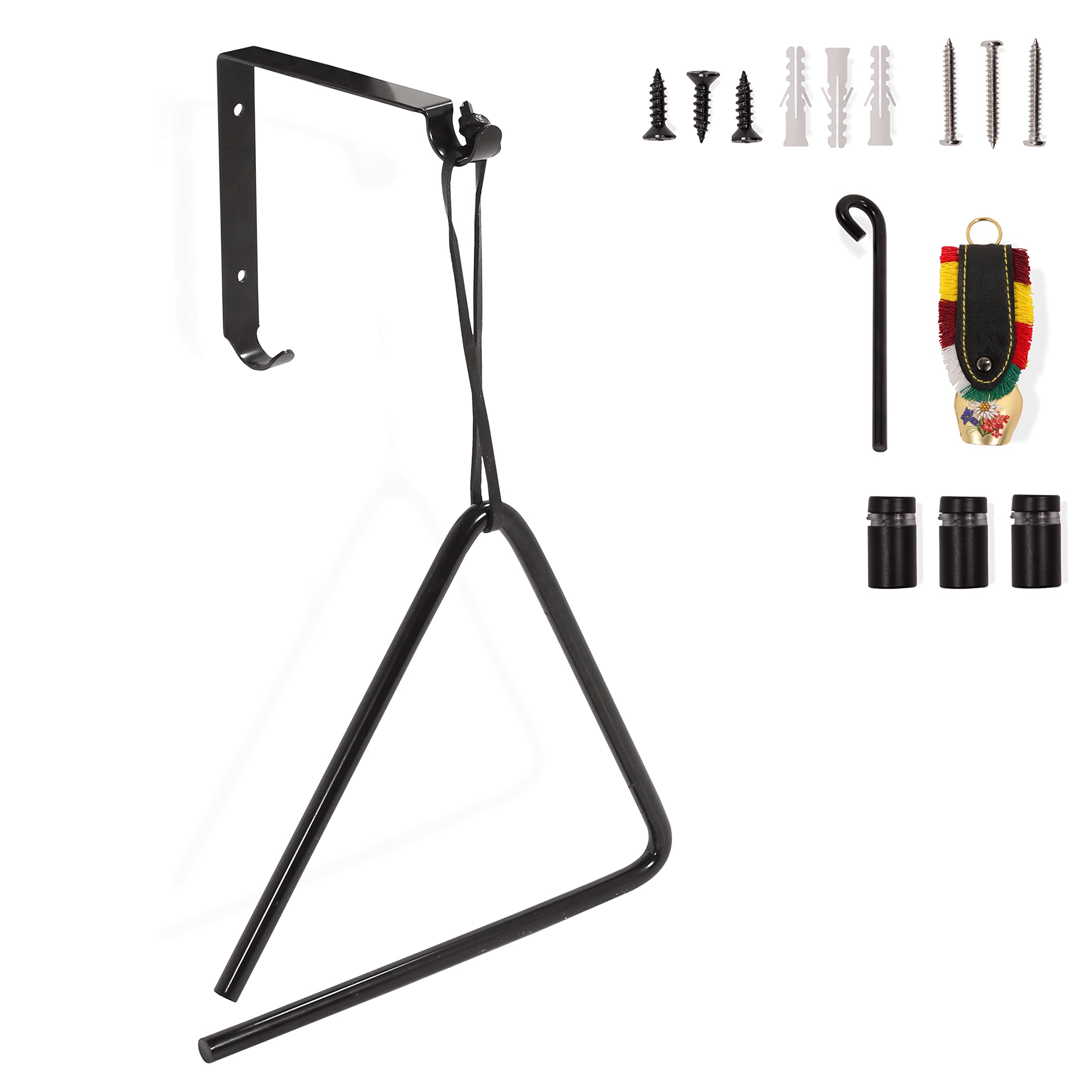 Triangle Dinner Bell - Heavy Duty Chuckwagon 9" Black Cast Iron with Striker - Complete with a Decorative Table Dinner Bell