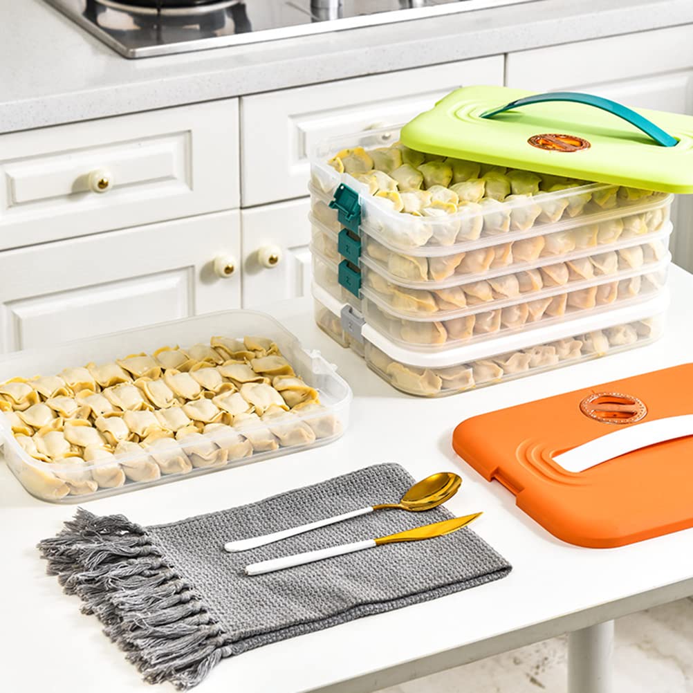 YQkoop Refrigerator Food Shelf Dumpling Storage Box, 3 Layered Stackable Plastic Storage Bins Tray Container with Lid for Bathroom, Food, Snack, Fruit, Vegetables