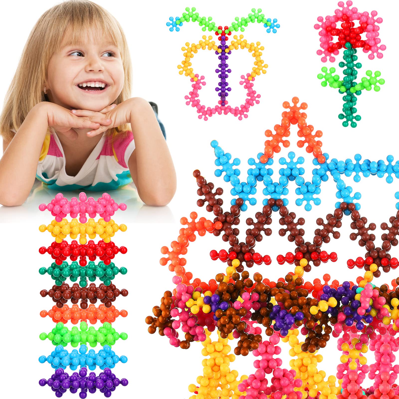Vinsot 800 Pcs Building Blocks Stem Toys Educational Building Toys Discs Sets Snowflake Interlocking Solid Plastic Connecting Block Teaching Supplies for Preschool Boy and Girl Aged 3+ Learning Game