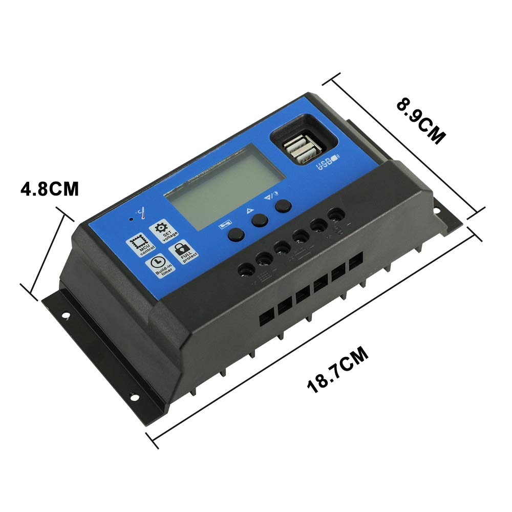 PowMr Solar Charge Controller 12V/24V Auto, 60A Solar Panel Battery Controller 60Amp PWM Solar Regulator with Dual USB LCD fit for Small Solar System