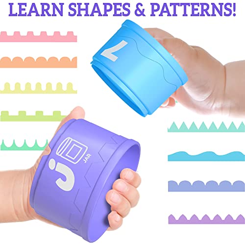Stacking Cups Toy for Toddler Plus Bonus Squirting Baby Bath Toy & Bear Head Shaker with Numbers, Letters, Patterns, Fun Educational Toys for 6 Months +, 1 2 3 Years