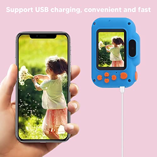 Selfie Camera Toy, Portable Front Rear Lens Kids Digital Camera USB Rechargeable with 32G Card for Outdoor (Blue)