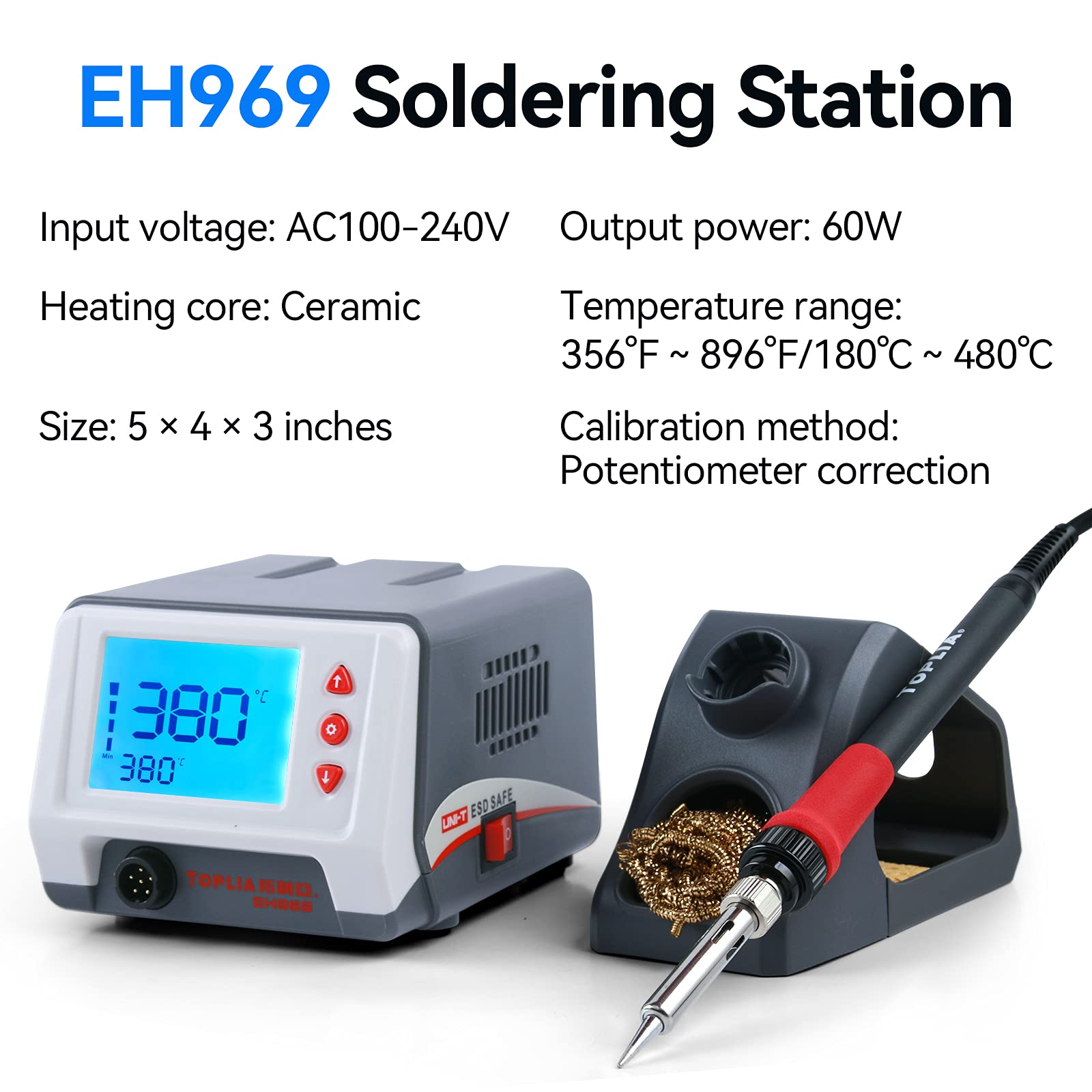 Soldering Station, UNI-T Large LED Display Digital Soldering Iron Kit, 356℉-896℉ Temperature Control;New Type of Drive Circuit Design,Fast Heating Speed; Password Lock; Short Circuited Protection;Gift