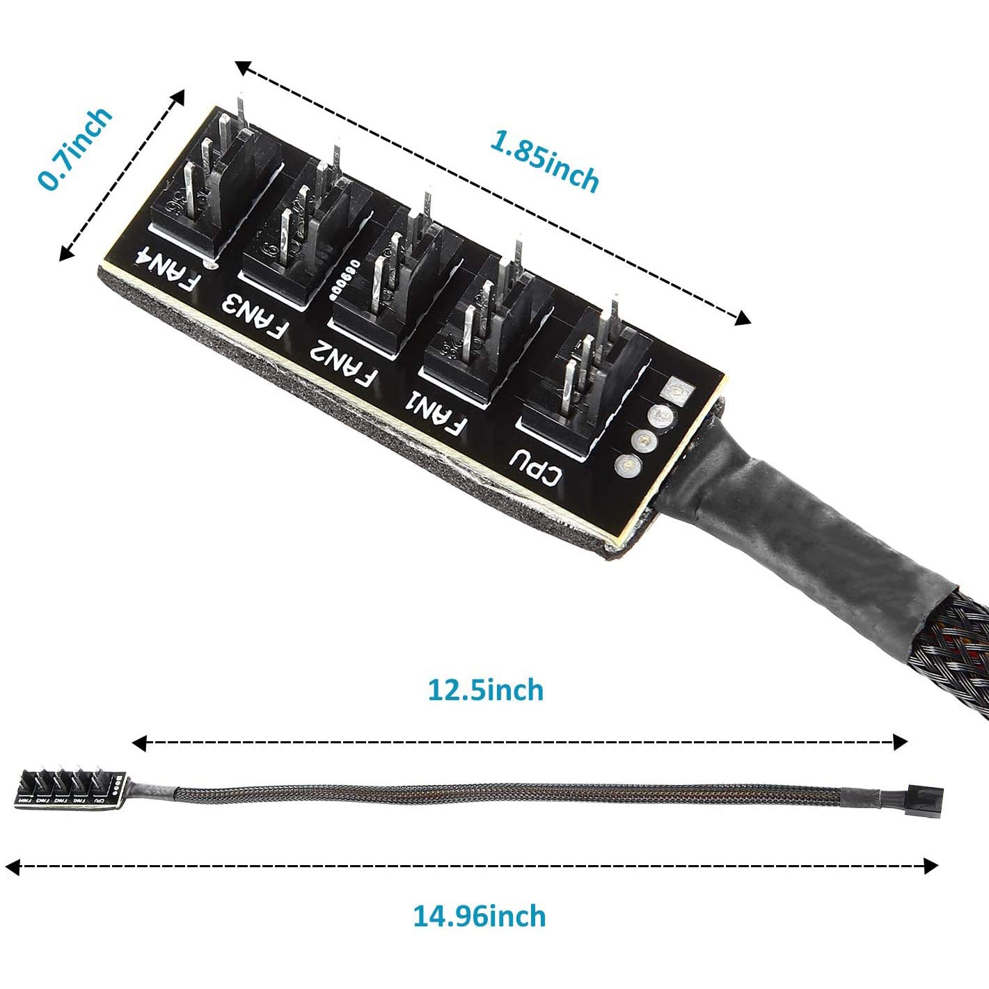 PWM Fan Hub PC 5 Way Splitter Sleeved PWM Fan Splitter Hub Adapter Cable for 12V Desktop Computer Cooler Case Fans 4-Pin & 3-Pin 14 inches