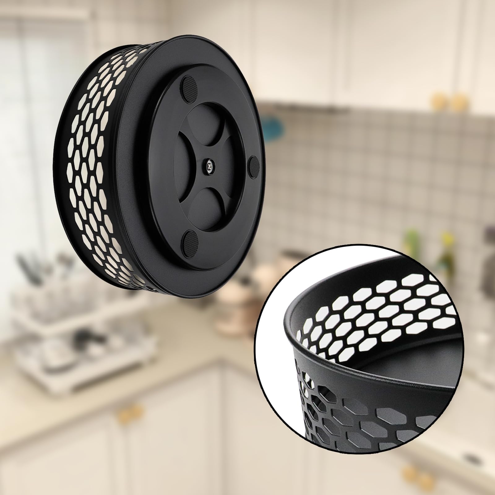 Semetall 9" Round Rotating Tray with Anti Slip Pads for Kitchen Counter,Bedroom,Living Room,Black