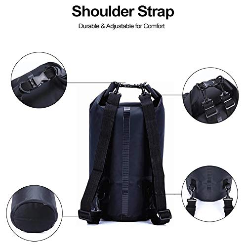 Spozeal Waterproof Black Dry Bag 2L/5L/10L/15L/20L/30L, Ocean Back Pack, Roll Top Sack for Floating, Boating, Fishing, Swimming, Kayaking, Rafting, Camping