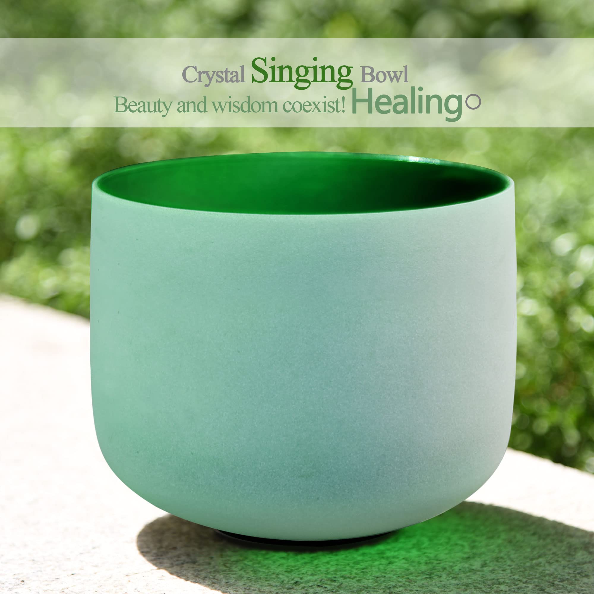 RYAN DVAN 10” F Note Green Frosted Heart Chakra Crystal Singing Bowl with Free Heavy-Duty Carrying Case and Suede Striker O-Ring