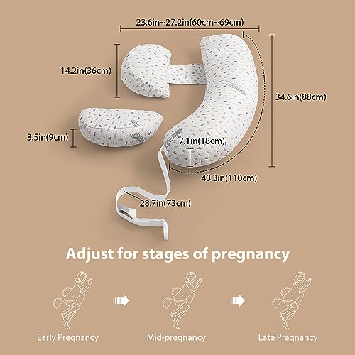 Pregnancy Pillows for Pregnant Women Left Sleeping, Body Maternity Pillows to Support Women's Belly, Back, Legs, HIPS with Detachable and Adjustable Pillow Cover, H Shape Grey