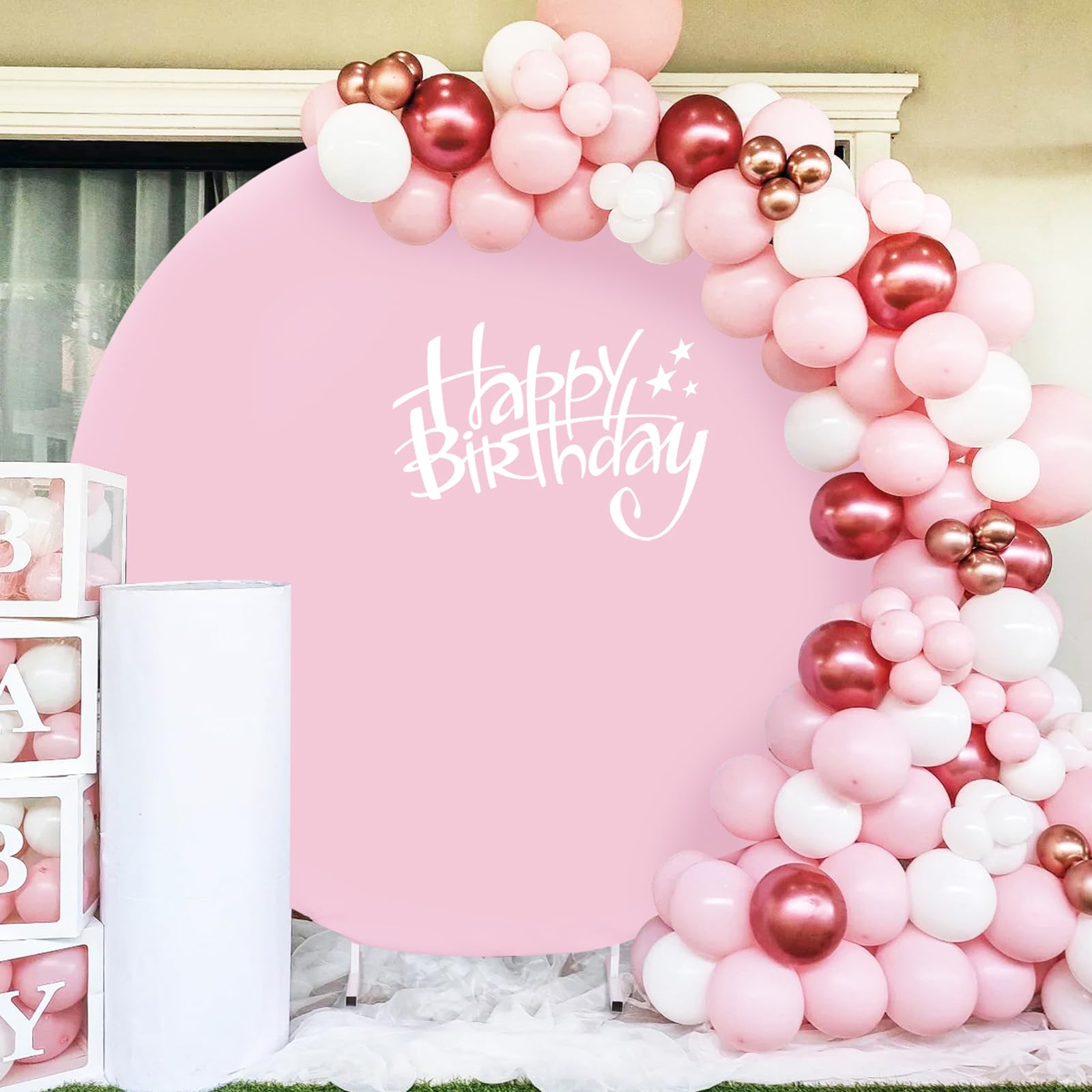 Round Backdrop Cover 7.2x7.2ft Pink Circle Photography Background for Wedding Girl Birthday Decorations