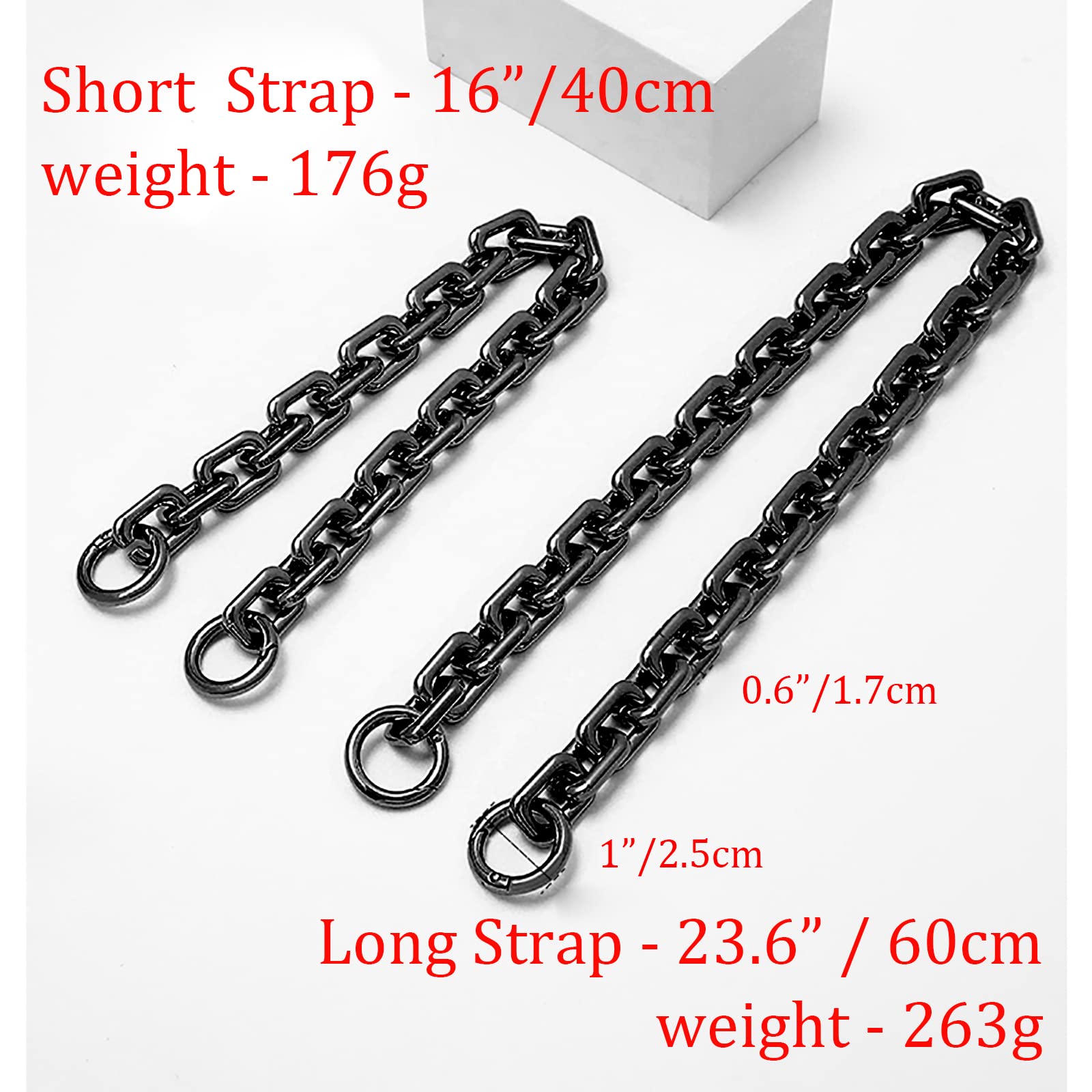 TOURDREAM Black Chunky Bag Chain, Metal Purse Handle, Heavy Handbag Shoulder Strap Replacement Dumpling Cloud Pouch Chain (23.6 Inches, Black)