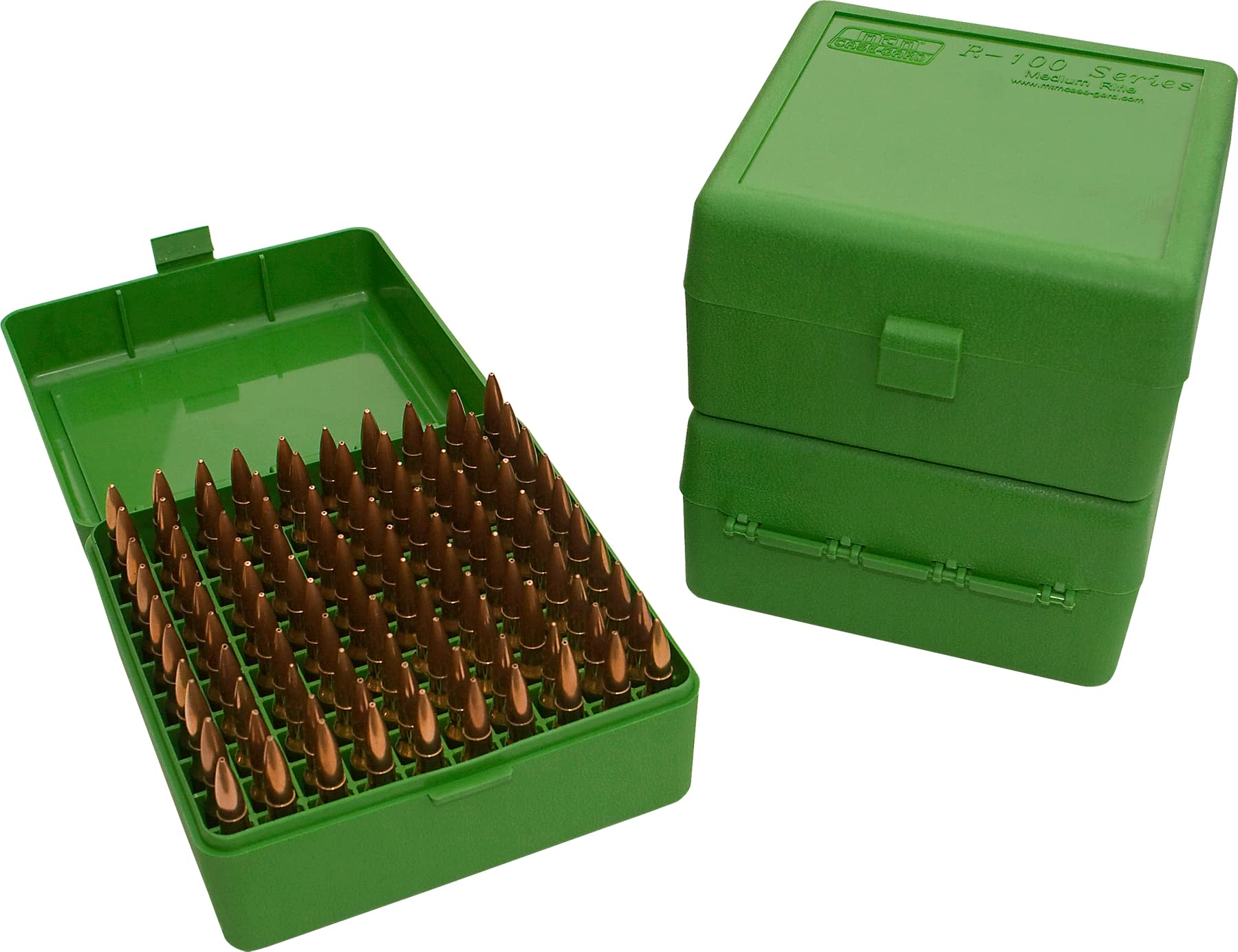 MTM Case-Gard RM-100 Series Medium Rifle Ammo Box, 100 Round, Green, 3.05-Inch
