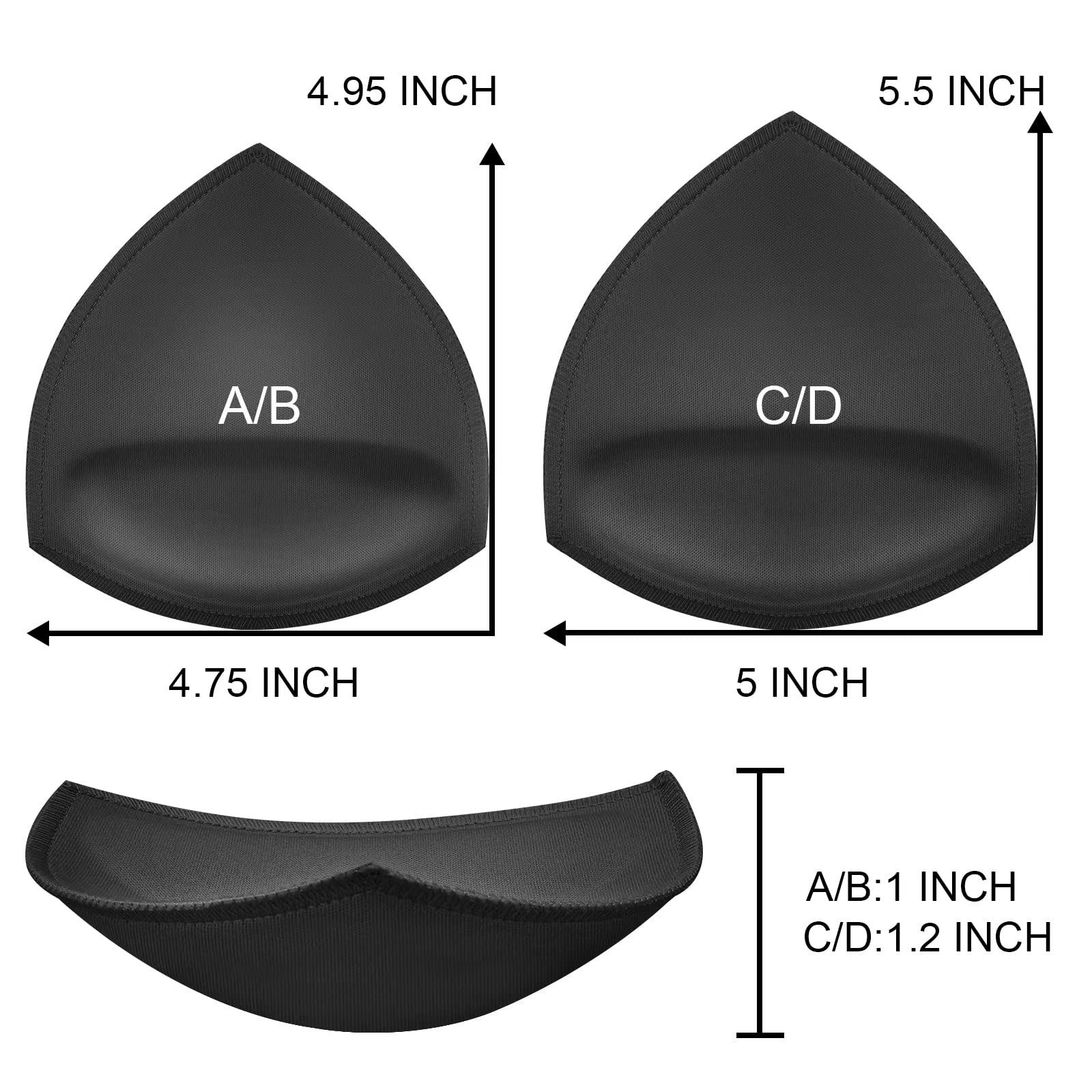 OXYSAIKO Bra Pads Inserts 4 Pairs, Women's Breathable Comfy Replacement Removable Sport Bra Push Up Pads Suitable for A Cup and B Cup(Black)