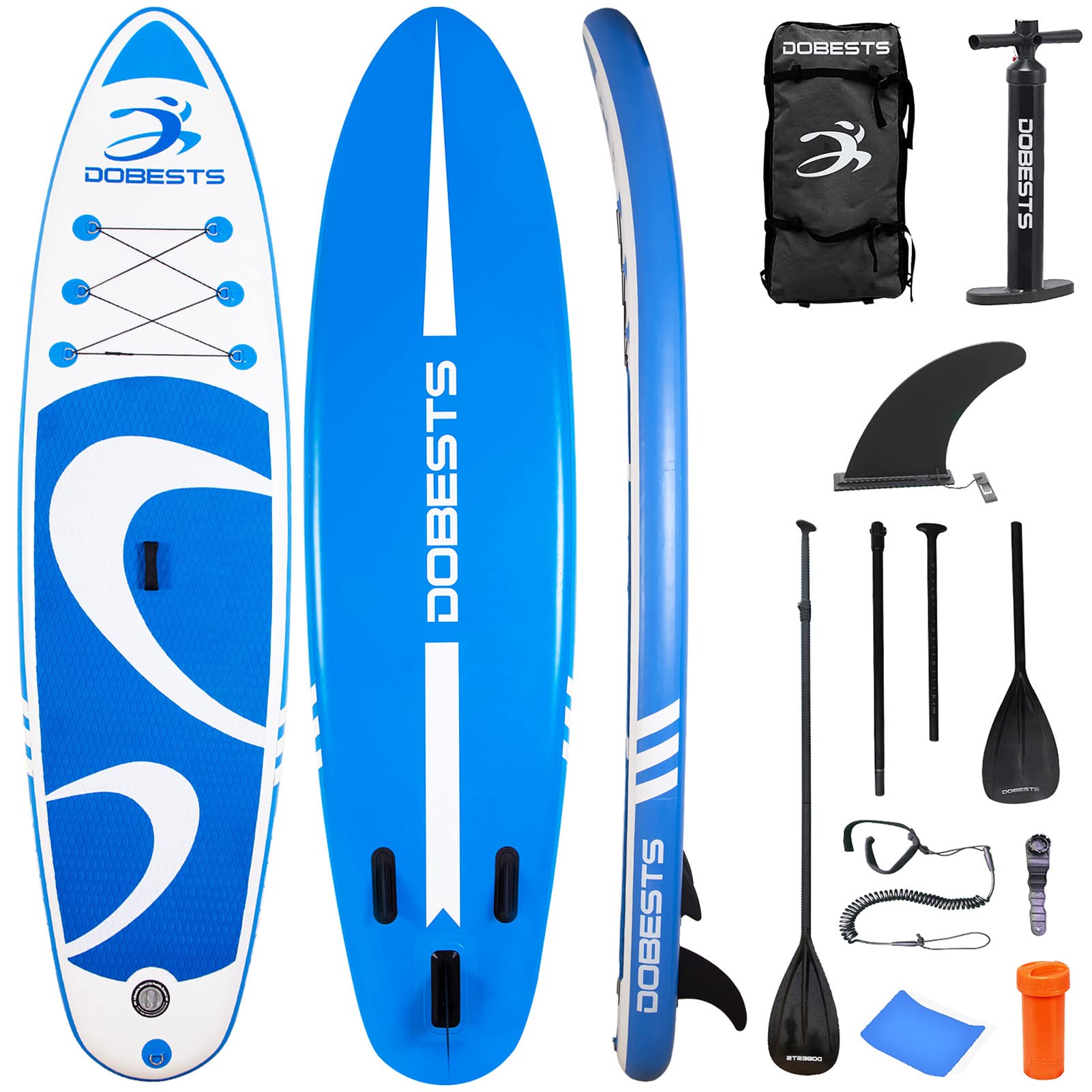 Stand Up Paddle Boards Adults Inflatable PaddleBoards 10'6"×33"×6" SUP with Non-slip Deck, Travel-Backpack Adjustable Paddle, Detachable-Fin, Hand Pump, Safety Leash, Repair Kit Fits (Blue)