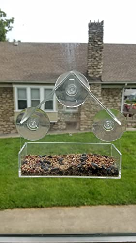 Window Bird House Feeder with Extra Strong Suction Cups Clear Bird Seed Holder for Outside Birdhouse Shape WMBF0001