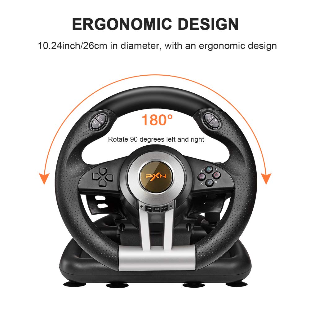 PXN PC Racing Wheel, V3II 180 Degree Universal Usb Car Sim Race Steering Wheel with Pedals for PS3, PS4, Xbox One, Xbox Series X/S, Nintendo Switch (Black)