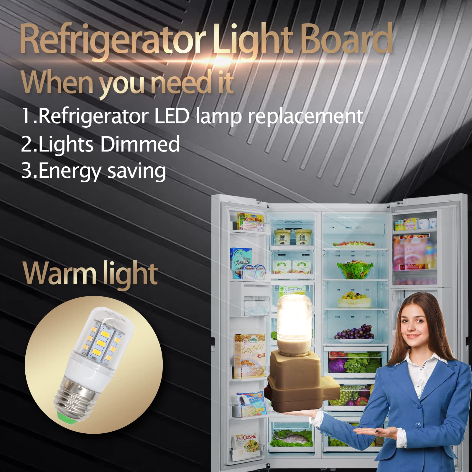 Updated 5304511738 LED Refrigerator Light Bulb Replace PS12364857 AP6278388 4584444 KEI D34L Refrigerator Bulb Compatible With Frigidaire Kenmore Refrigerator -10 Year QA(110V-130V Warm Light)