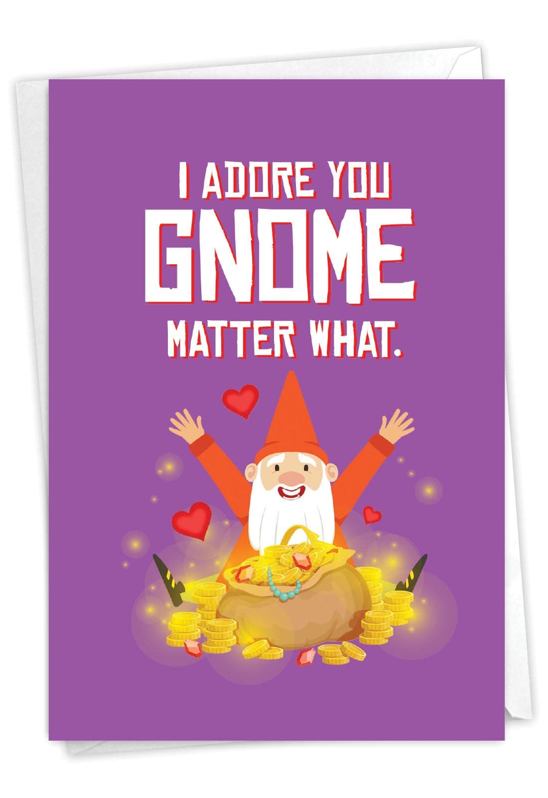 NobleWorks - 1 Hilarious All Occasions Blank Humor Greeting Card with 5 x 7 Inch Envelope - Cute, Adorable Word Play for Men and Women (1 Card) - Friendly Garden Gnomes C6441AOCB