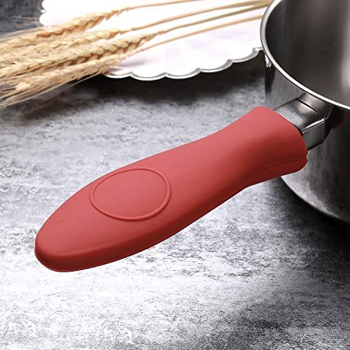 SKEMIX 4 Packs Silicone Hot Handle Holder Kitchen Heat Resistant Fry Pan Milk Pot Sleeve Grip Handle Cover Potholder for Cast Iron Skillets Griddles Metal & Aluminum Cookware β Black & Red