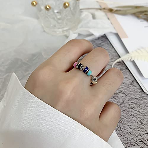 To My Daughter - Fidget Ring, Anxiety Meditation Ring for Women, Ring with Beads Spinner Adjustable Swivel Ring, Fidget Jewelry Gift For Daughter Stepdaughter (Enamel Ring A)