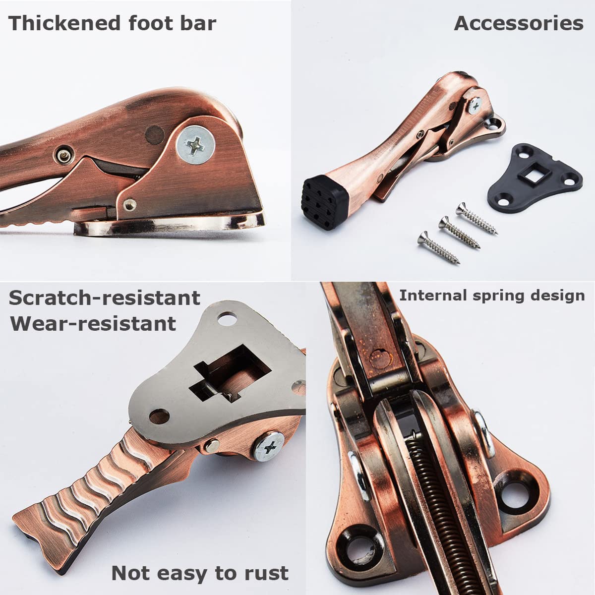 Premium One-Touch Door Stopper with Non-Slip Rubber Tip - Metal Design for Wood, Concrete, Ceramic Tiles, Carpets - 4-inch Size - Ideal for Home or Office Use (Antique Bronze)
