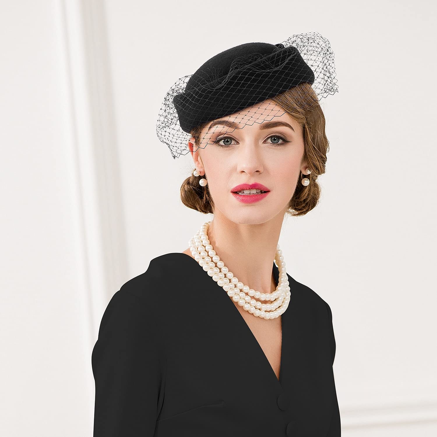 TS Fascinator Hats for Women Pillbox Hat with Veil Headpiece for Tea Party Cocktail Wedding Prom Special Occasion(1pc/Black)