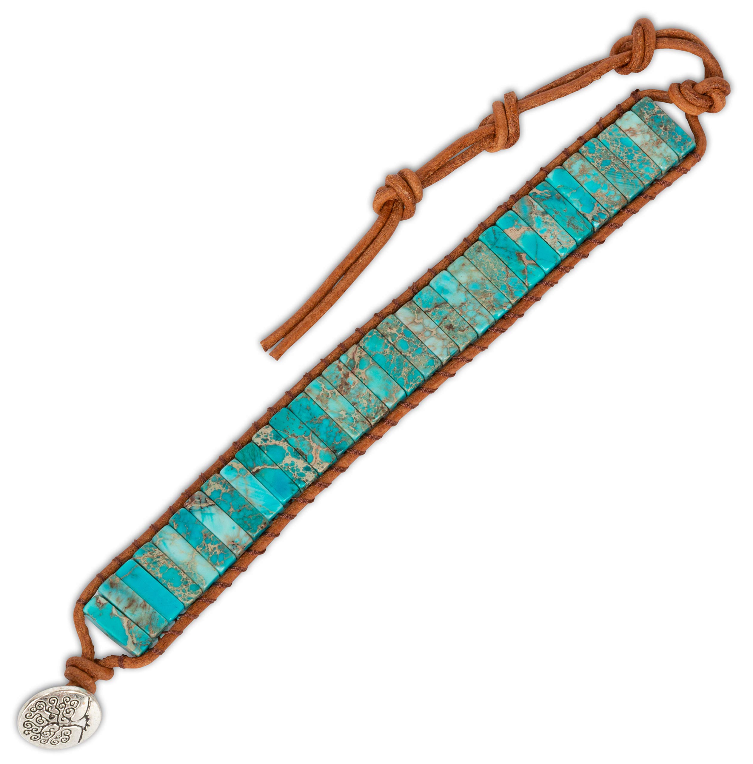 SPUNKYsoul Boho Handmade Wrap Leather Tube Crystal Stone Bracelet for Women (Turquoise)