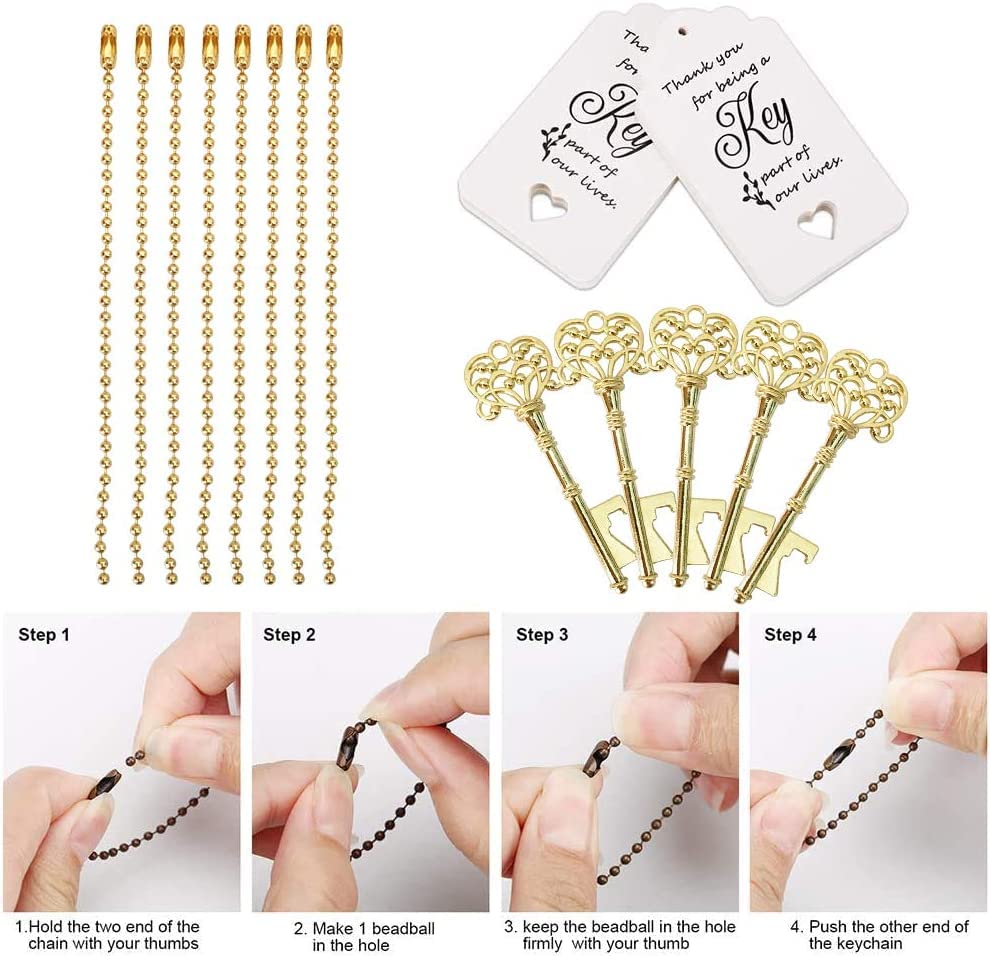WODEGIFT 20 PCS Key Bottle Openers,Vintage Skeleton Key Bottle Opener,Wedding Favors Bottle Opener with 20Pcs Tag Cards and 20Pcs Key Chains(Gold)