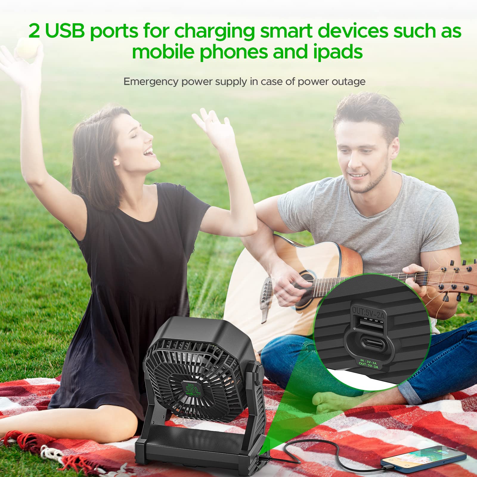 Oscillating Stroller Fan, 5000mAh Rechargeable Camping Fan, Multifunctional USB Desk Fan - Removable Flexible Octopus Tripod with Hanging Hook,3 Speed&LED Light for Stroller/Tents /Gym…